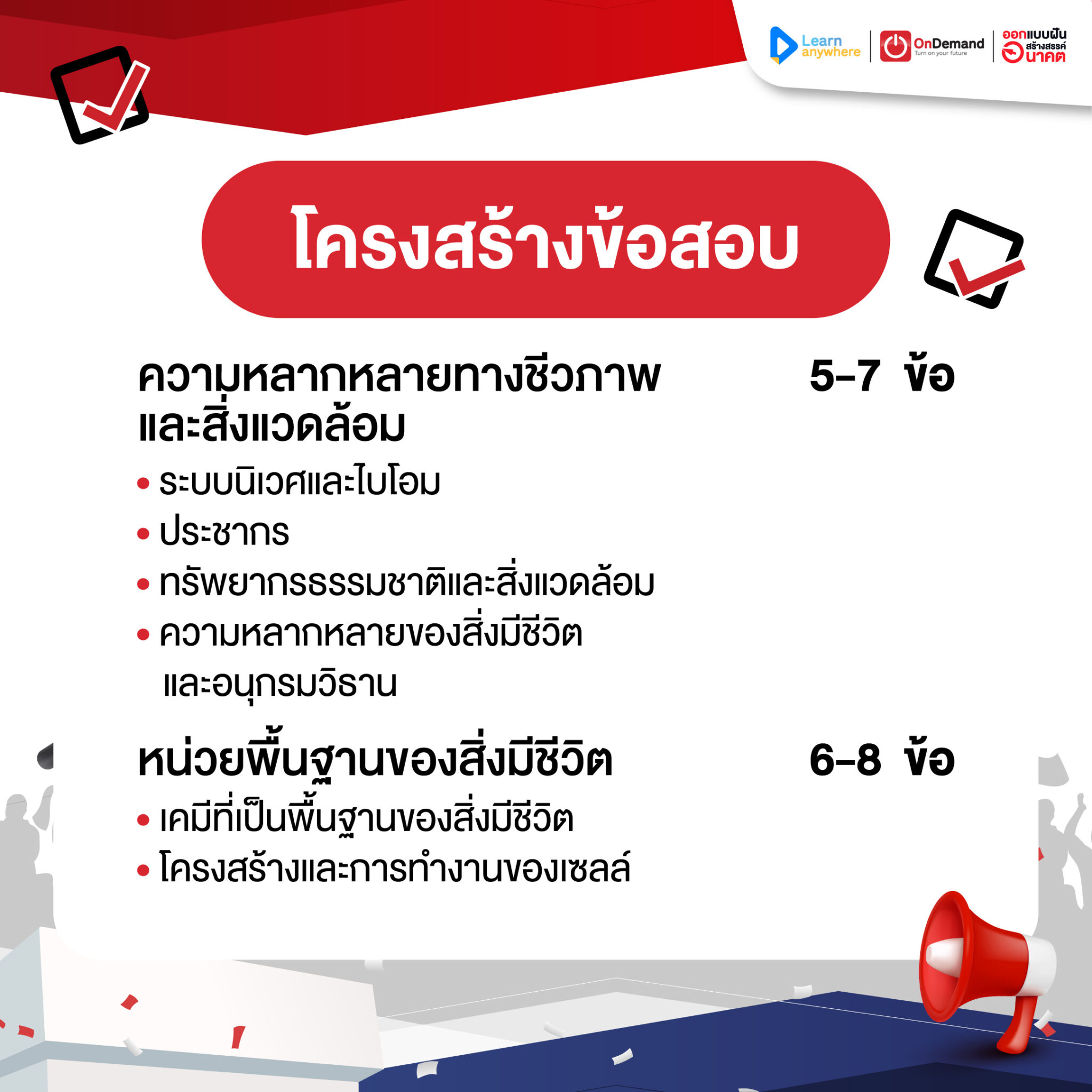โครงสร้าง ข้อสอบ A-Level 66 ชีวะ Bio ชีววิทยา - OnDemand